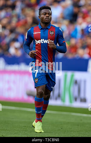 Moses Simon in action during Paris FC vs Metz held at Stade Jean Bouin ...