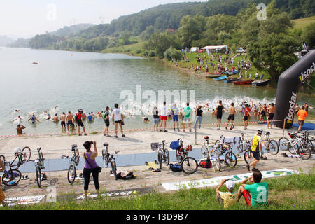 Triathlon competition at Lake Bezid, near Tirgu Mures, Romania Stock ...
