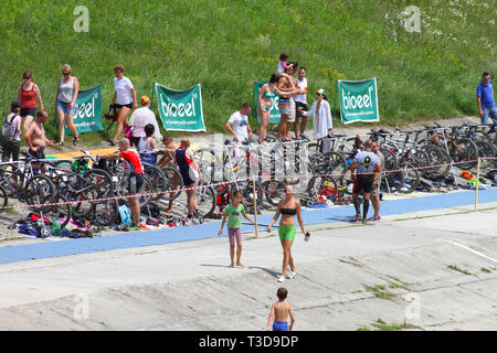 Triathlon competition at Lake Bezid, near Tirgu Mures, Romania Stock ...