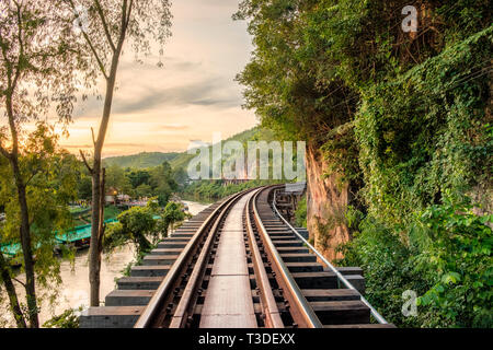 The Death Railway bridge at Krasae Cave in Kanchanaburi, Thailand Stock ...