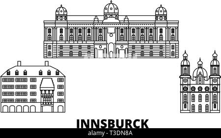 Austria outline skyline, austrian flat thin line icons, landmarks ...