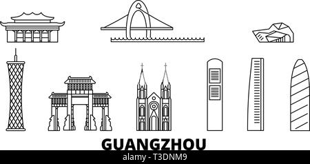 China, Guangzhou City tourism landmarks, vector city travel ...