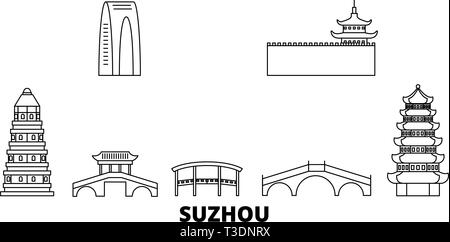 China, Suzhou architecture line skyline illustration. Linear vector ...