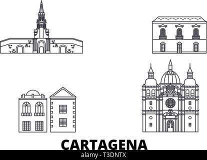 Colombia, Cartagena line skyline vector illustration. Colombia ...