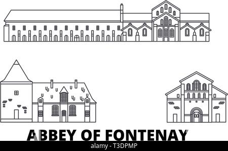 France, Abbey Of Fontenay tourism landmarks, vector city travel ...
