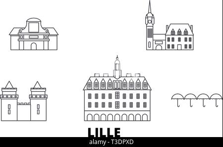 France, Lille architecture line skyline illustration. Linear vector ...