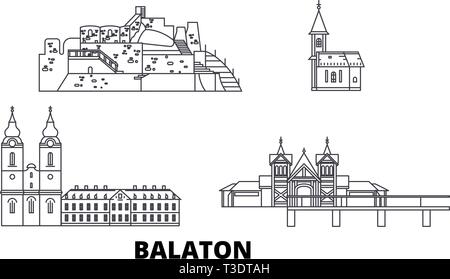 Hungary, Balaton tourism landmarks, vector city travel illustration ...