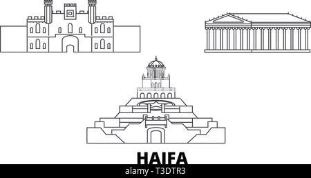 Israel, Haifa tourism landmarks, vector city travel illustration Stock ...
