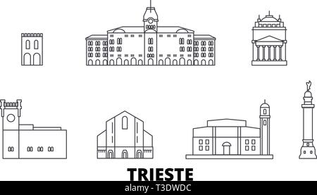 Italy, Trieste tourism landmarks, vector city travel illustration Stock ...