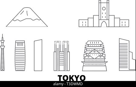 Japan, Tokyo architecture line skyline illustration. Linear vector ...