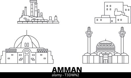Outline Amman Jordan Skyline with Blue Buildings and Reflections ...