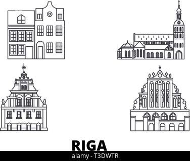 Outline Riga Skyline with Blue Landmarks. Vector Illustration. Business ...