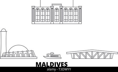 Maldives tourism landmarks, vector city travel illustration Stock ...