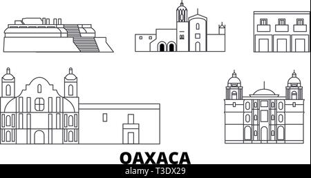 Mexico, Oaxaca architecture line skyline illustration. Linear vector ...