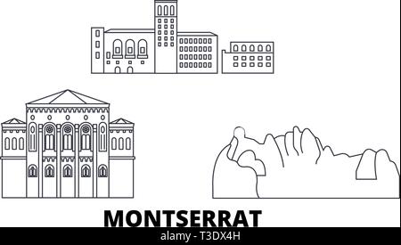 Montserrat line skyline vector illustration. Montserrat linear ...