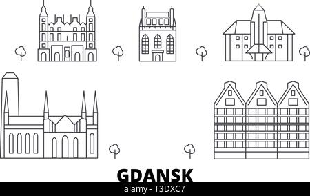 Poland, Gdansk tourism landmarks, vector city travel illustration Stock ...