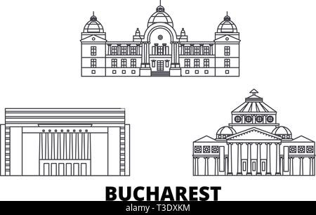 Outline Bucharest skyline with landmarks. Vector illustration. Business ...
