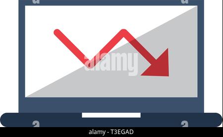Laptop with decrease statistics arrow symbol in black and white Stock ...