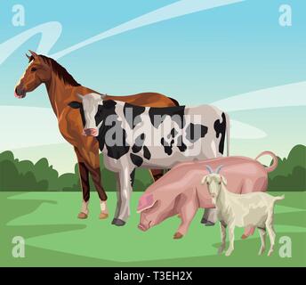 horse cow pig and goat Stock Vector Image & Art - Alamy