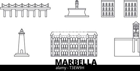 Spain, Marbella architecture line skyline illustration. Linear vector ...