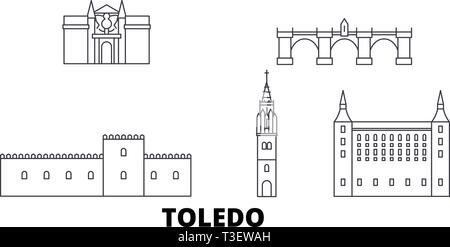 Spain, Toledo tourism landmarks, vector city travel illustration Stock ...