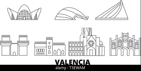 Spain, Valencia architecture line skyline illustration. Linear vector ...