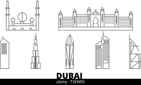 Outline Dubai UAE Skyline with Modern Buildings. Vector Illustration ...