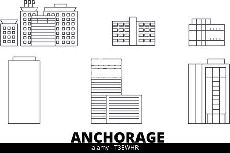 Alaska, Anchorage architecture line skyline illustration. Linear vector ...
