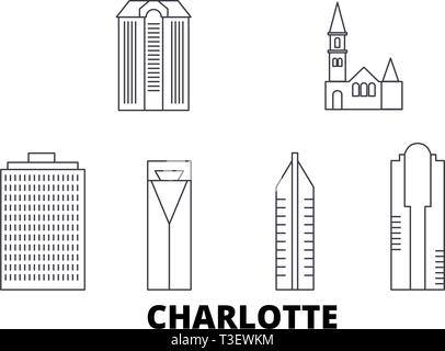 Silhouette of Charlotte skyline - Charlotte panorama, city downtown ...
