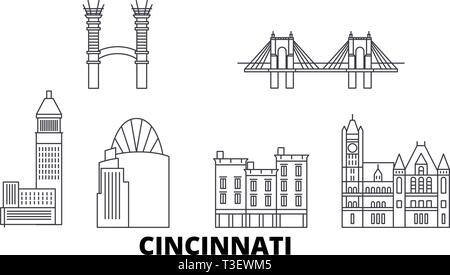 United States, Cincinnati tourism landmarks, vector city travel ...