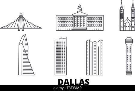 Dallas Texas City Skyline Outline Color Silhouette Panorama with Text ...