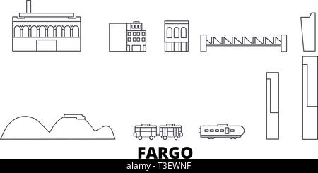 Fargo North Dakota City Skyline Silhouette with Blacik Buildings ...