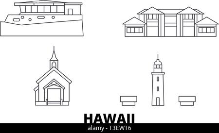 United States, Maui city skyline isolated vector illustration, icons ...