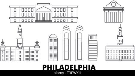 United States, Philadelphia tourism landmarks, vector city travel ...