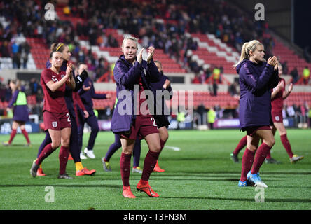 England players applaud the fans after the final whistle in the FIFA ...