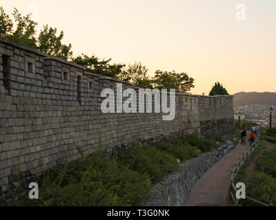 Night view of Hanyangdoseong, a fortress wall in Seoul city in Korea ...