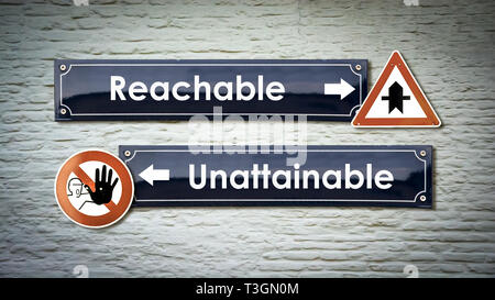 Street Sign to Reachable versus Unattainable Stock Photo - Alamy