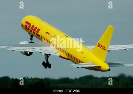 DHL Air Boeing 757 G-BMRD cargo transport jet plane flying at an ...