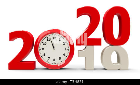 2019-2020 change with clock dial represents coming new year 2020, three-dimensional rendering ...