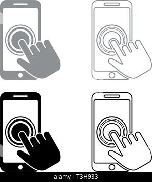 Click on touch screen smartphone Modern smartsphone with hand clicking ...