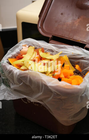 General views of food waste being collected for a brown food waste ...