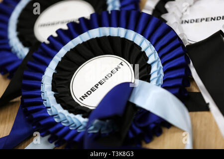 A selection of Independent candidate campaign rosettes pictured in ...