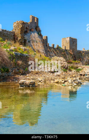 Bay of Methoni with ancient castle in Greece Stock Photo - Alamy
