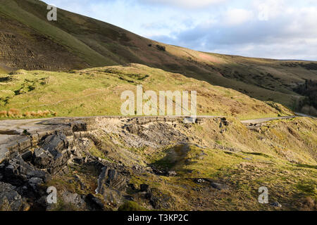 Castleton in Derbyshire,UK. Closed road due to landslide and erosion ...