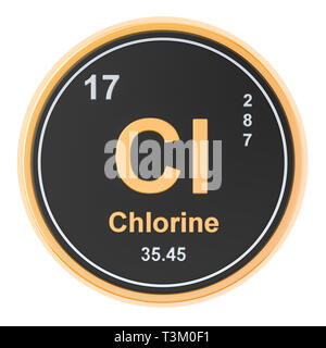 Chlorine Cl, chemical element sign. 3D rendering isolated on white ...