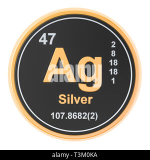 Silver Ag, chemical element sign. 3D rendering isolated on white ...