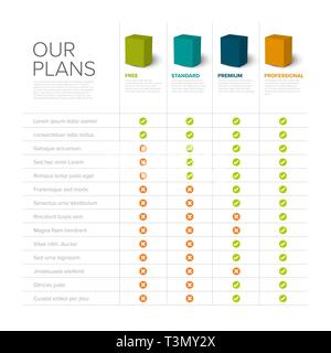 Products features list table template with products or services options ...