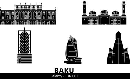 Azerbaijan, Baku flat landmarks vector illustration. Azerbaijan, Baku ...