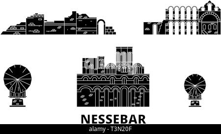 Bulgaria, Nessebar tourism landmarks, vector city travel illustration ...