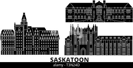 Saskatoon Saskatchewan Canada city skyline silhouette. Vector ...